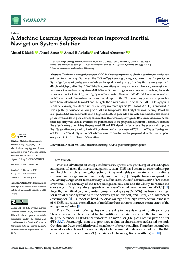 (PDF) A Machine Learning Approach for Improved Inertial Navigation ...