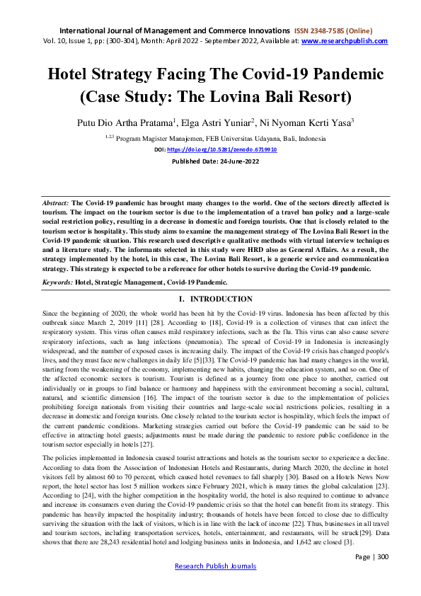 (PDF) Hotel Strategy Facing The Covid-19 Pandemic (Case Study: The ...