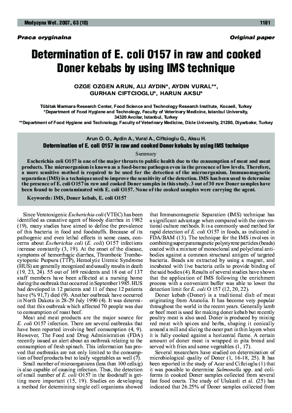 (PDF) Detecting E. Coli O157 in Doner Kebabs Using IMS
