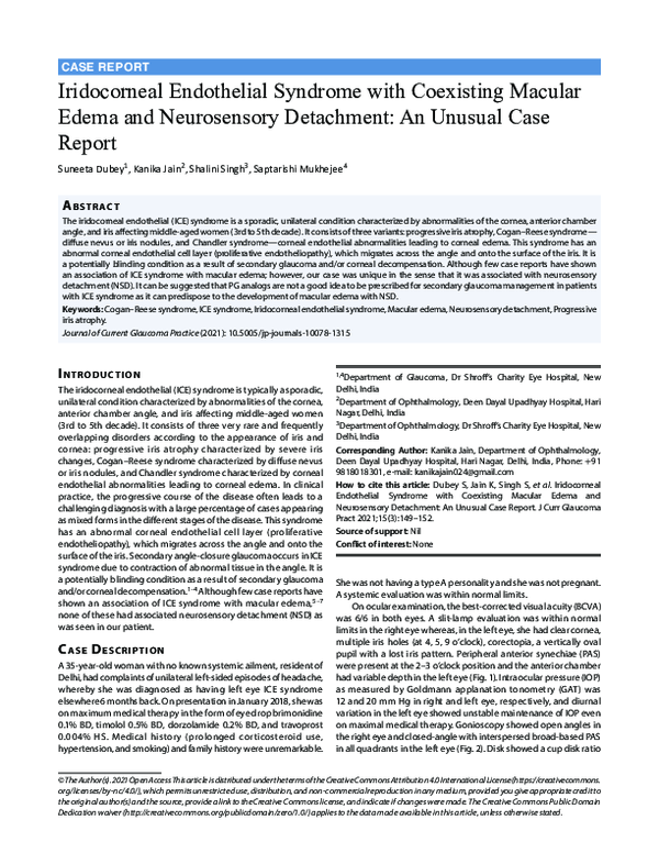 (PDF) Iridocorneal Endothelial Syndrome with Coexisting Macular Edema ...