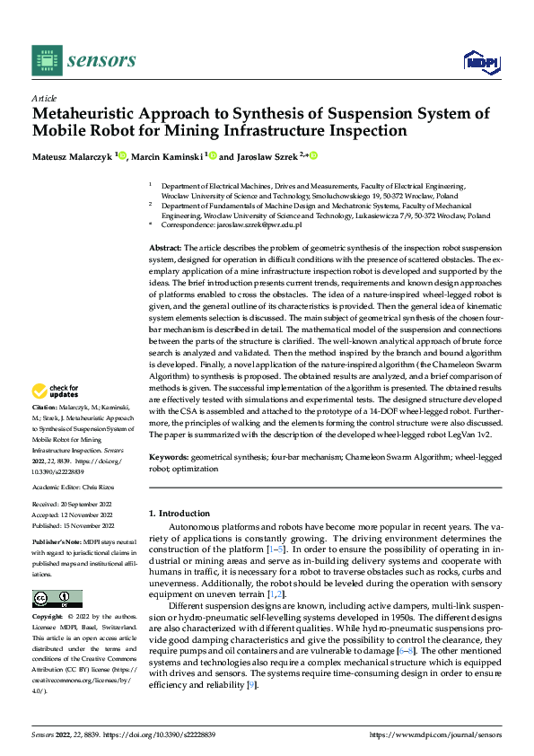 (PDF) Metaheuristic Approach to Synthesis of Suspension System of Mobile Robot for Mining ...