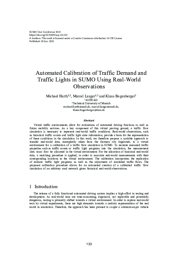 Pdf Automated Calibration Of Traffic Demand And Traffic Lights In Sumo Using Real World