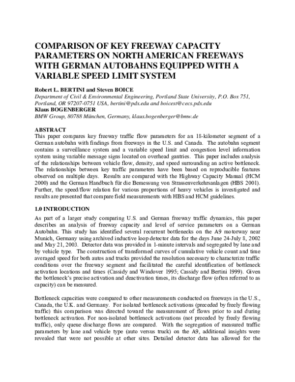 (PDF) Comparison of Key Freeway Capacity Parameters on North American ...