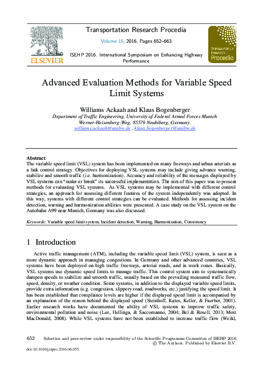 Pdf Advanced Evaluation Methods For Variable Speed Limit Systems