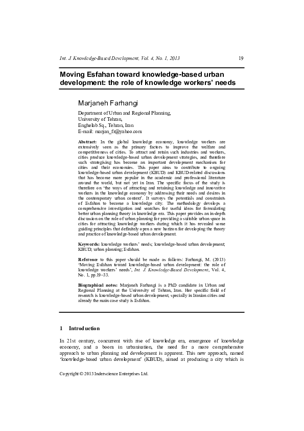 (PDF) Moving Esfahan toward knowledge-based urban development: the role ...