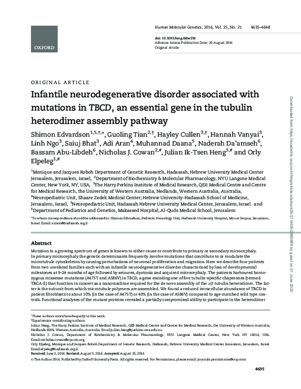 (PDF) Infantile Neurodegenerative Disorder Associated with Mutations in ...