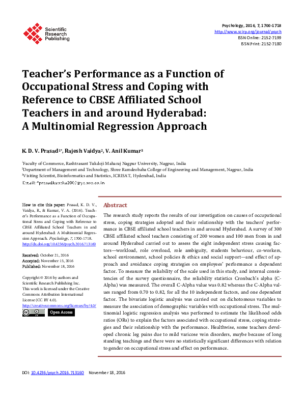 (PDF) Occupational Stress and Coping Strategies Impact on Teacher ...