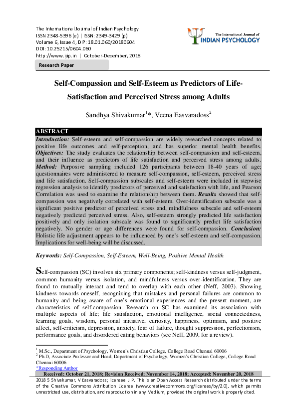 (PDF) Self-Compassion and Self-Esteem as Predictors of Life-Satisfaction and Perceived Stress ...
