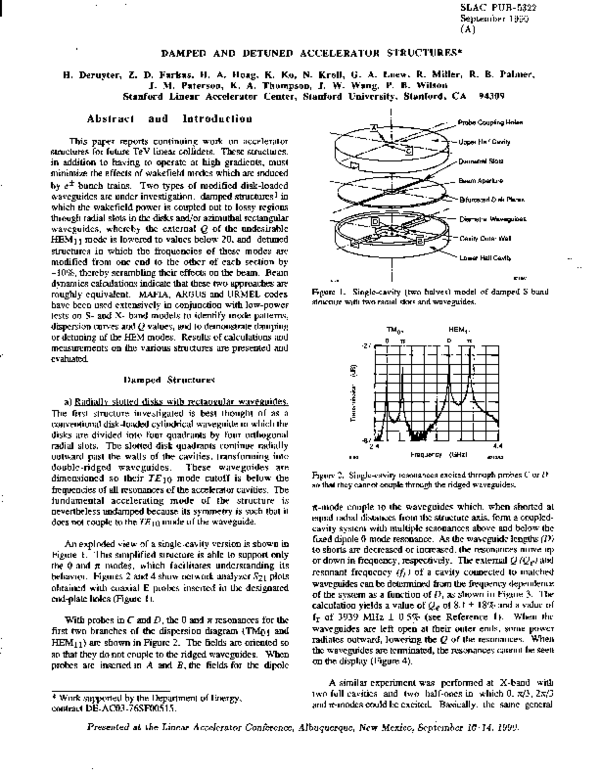 (PDF) Damped and detuned accelerator structures