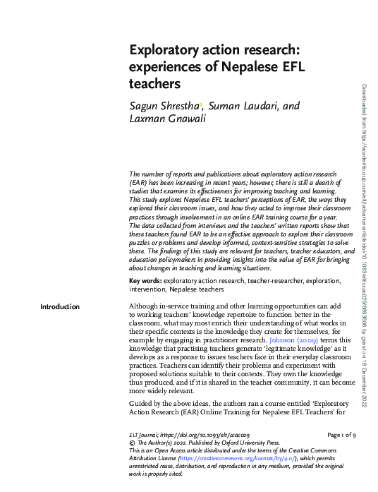 (PDF) Exploratory action research: experiences of Nepalese EFL teachers