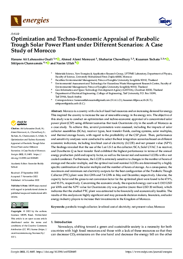 (PDF) Optimization and Techno-Economic Appraisal of Parabolic Trough ...