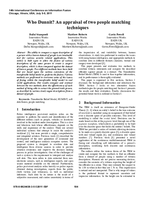 (PDF) Who dunnit? An appraisal of two people matching techniques
