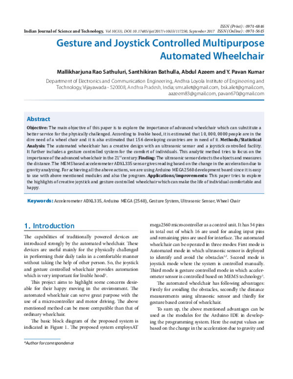 (PDF) Gesture and Joystick Controlled Multipurpose Automated Wheelchair
