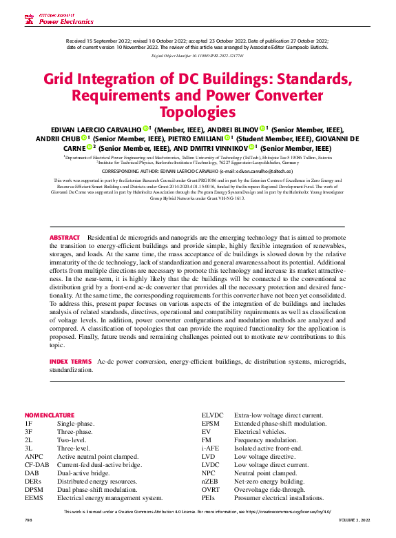 (PDF) Grid Integration of DC Buildings: Standards, Requirements and ...