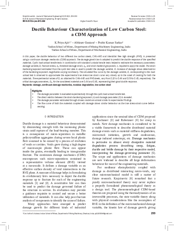 (PDF) Ductile Behaviour Characterization of Low Carbon Steel: a CDM Approach