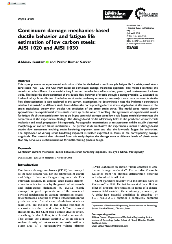 (PDF) Continuum damage mechanics-based ductile behavior and fatigue life estimation of low ...