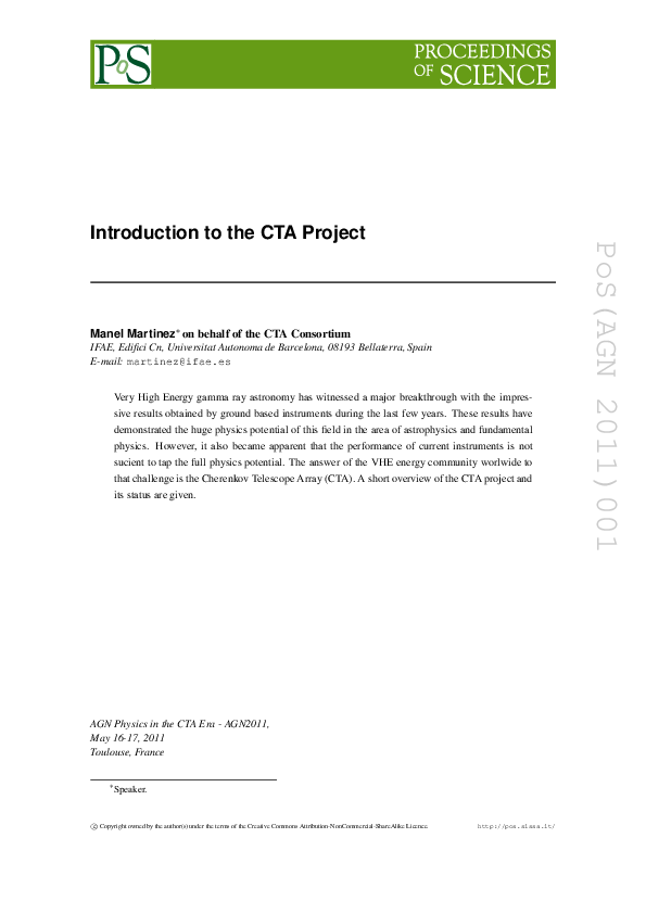 (PDF) Introduction to the CTA Project