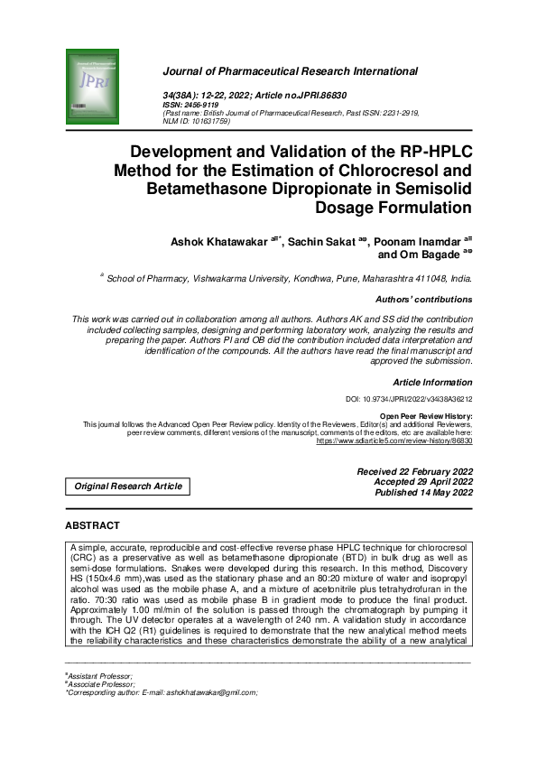 (PDF) Development and Validation of the RP-HPLC Method for the ...
