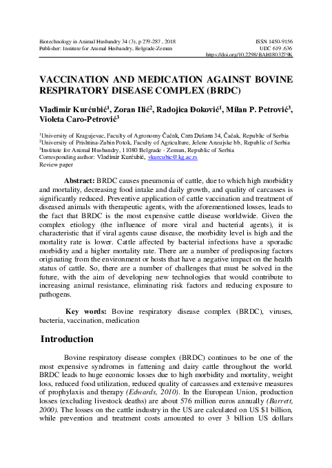 (PDF) Vaccination and medication against bovine respiratory disease ...