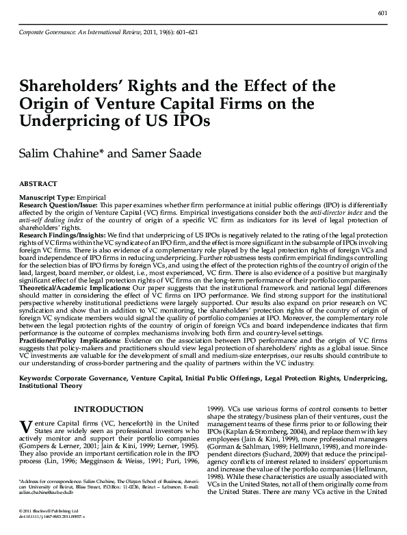 (PDF) Shareholders' Rights and the Effect of the Origin of Venture ...