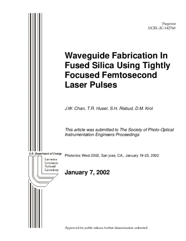 (PDF) Waveguide fabrication in fused silica using tightly focused ...
