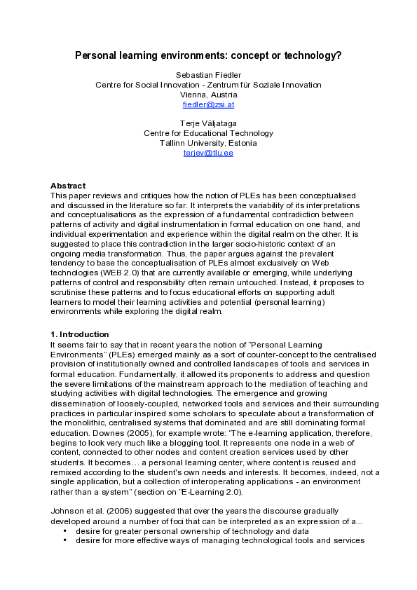(PDF) Personal Learning Environments