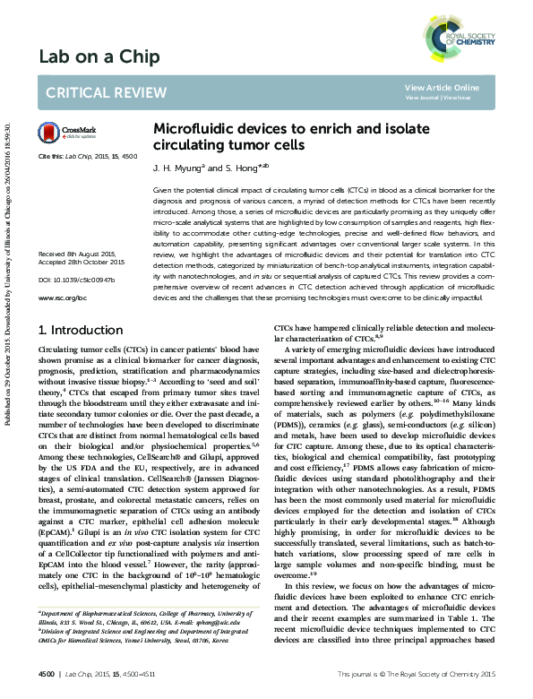 Pdf Microfluidic Devices To Enrich And Isolate Circulating Tumor