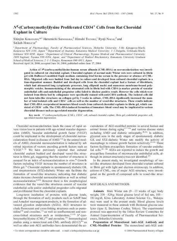 (PDF) Nε-(Carboxymethyl)lysine Proliferated CD34+ Cells from Rat ...