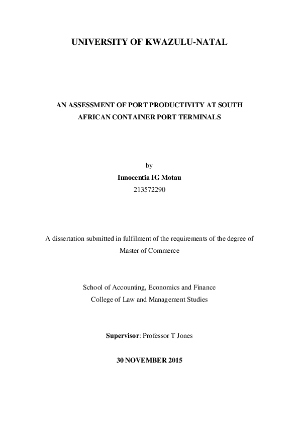 Pdf An Assessment Of Port Productivity At South African Container Port Terminals Innocentia