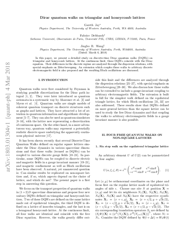 (PDF) Dirac quantum walks on triangular and honeycomb lattices