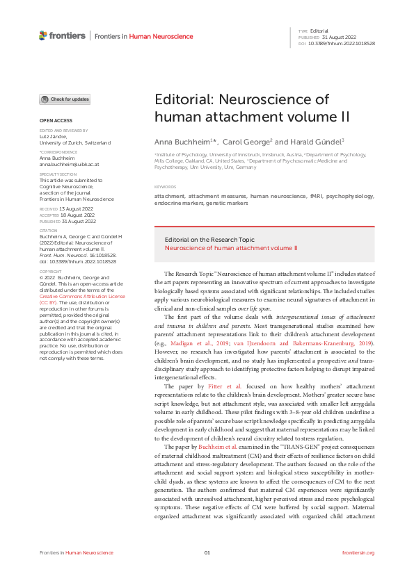 (PDF) Editorial: Neuroscience of human attachment volume II