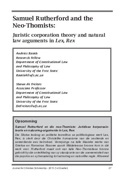 (PDF) Samuel Rutherford and the Neo-Thomists : juristic corporation ...