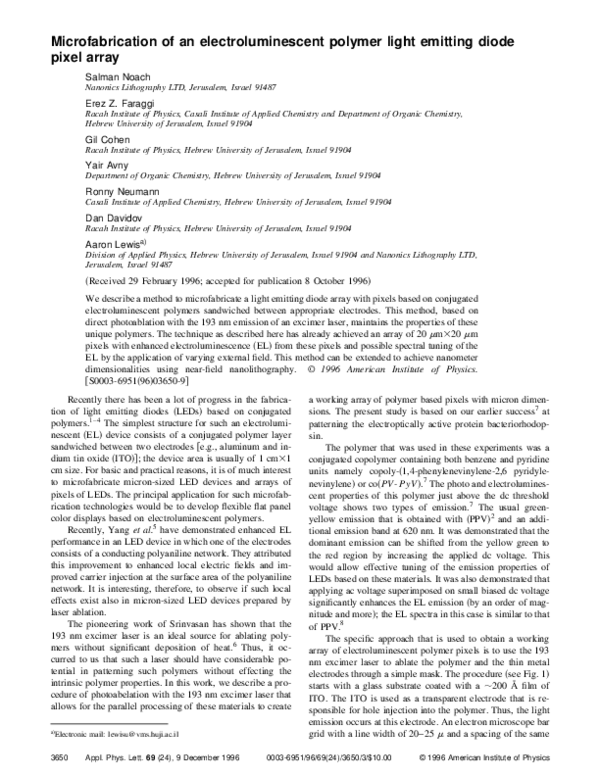 (PDF) Microfabrication of an electroluminescent polymer light emitting ...