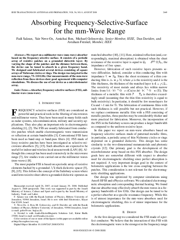 (PDF) Absorbing Frequency-Selective-Surface for the mm-Wave Range