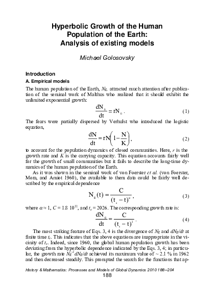 (PDF) Hyperbolic Growth of the Human Population of the Earth: Analysis ...