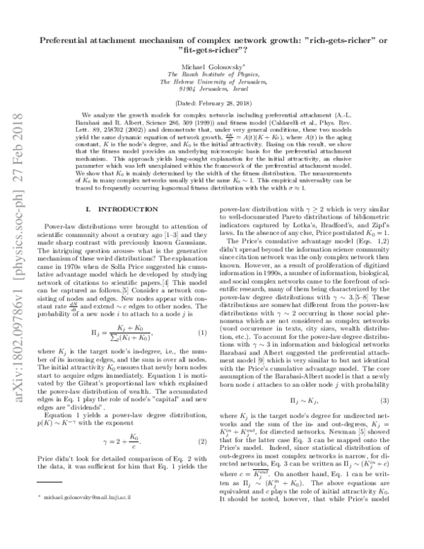 (PDF) Mechanisms of complex network growth: Synthesis of the preferential attachment and fitness ...