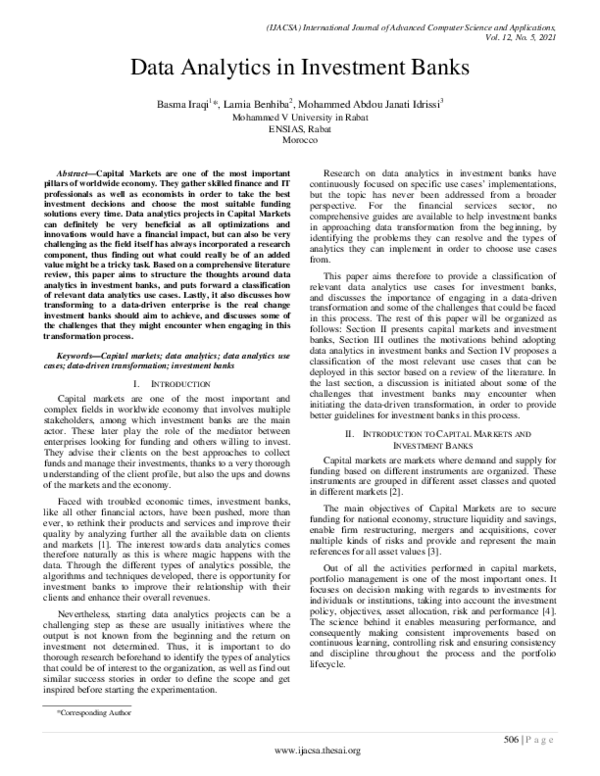 (PDF) Data Analytics in Investment Banks
