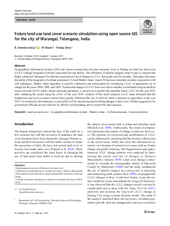 (PDF) Future land use land cover scenario simulation using open source GIS for the city of ...
