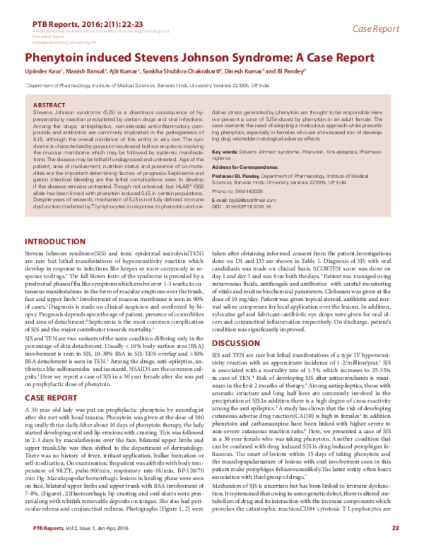 (PDF) Phenytoin induced Stevens Johnson syndrome: A case Report