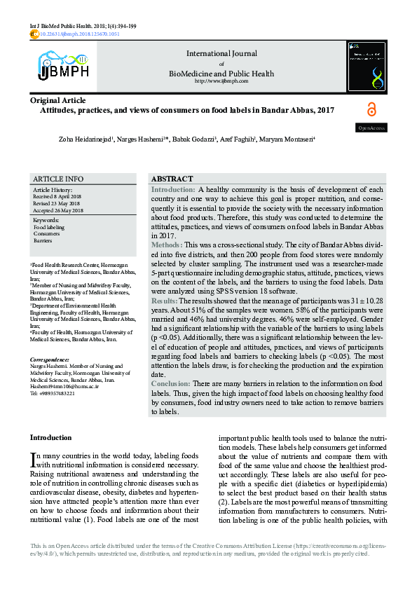 (PDF) Attitudes, practices, and views of consumers on food labels in ...