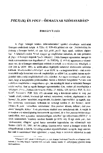(PDF) Foly(ik)- és fogy - ősmagyar szóhasadás? | Tamás Forgács - Academia.edu