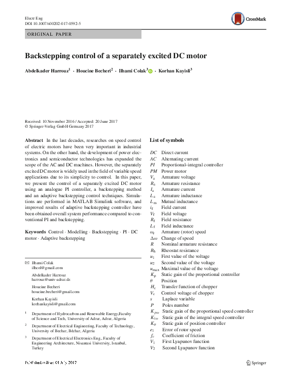 (PDF) Backstepping control of a separately excited DC motor