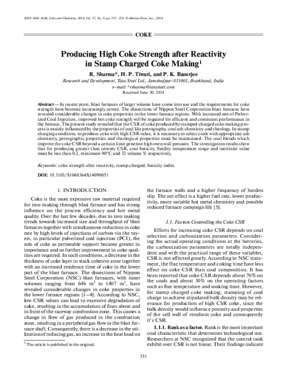 (PDF) Producing high coke strength after reactivity in stamp charged ...