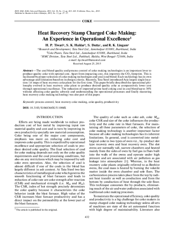 (PDF) Heat recovery stamp charged coke making: An experience in ...
