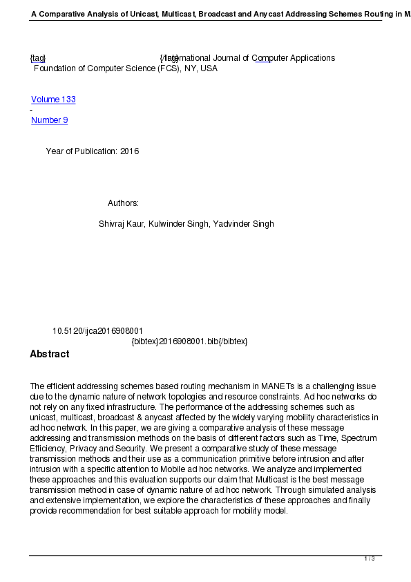 Pdf A Comparative Analysis Of Unicast Multicast Broadcast And Anycast Addressing Schemes