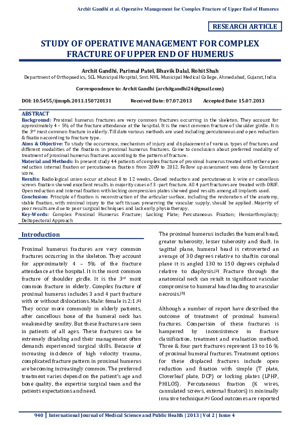 (PDF) Study of operative management for complex fracture of upper end ...