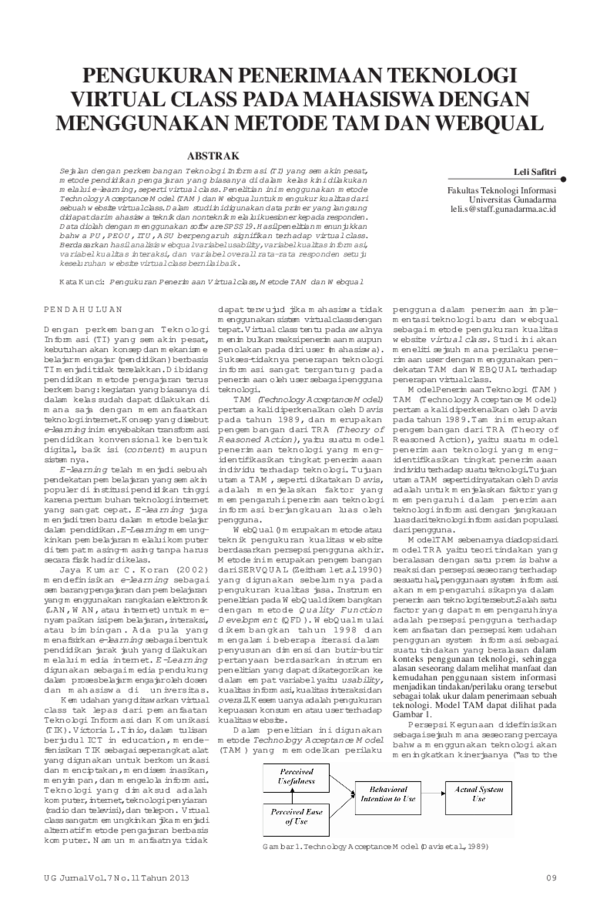 (PDF) Pengukuran Penerimaan Teknologi Virtual Class Pada Mahasiswa ...