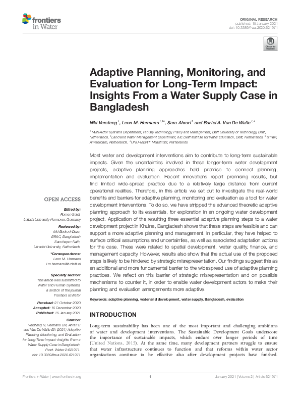 (PDF) Adaptive Planning, Monitoring, and Evaluation for Long-Term Impact: Insights From a Water ...