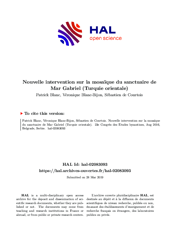 (PDF) New intervention on the mosaic of the sanctuary of Mar Gabriel ...
