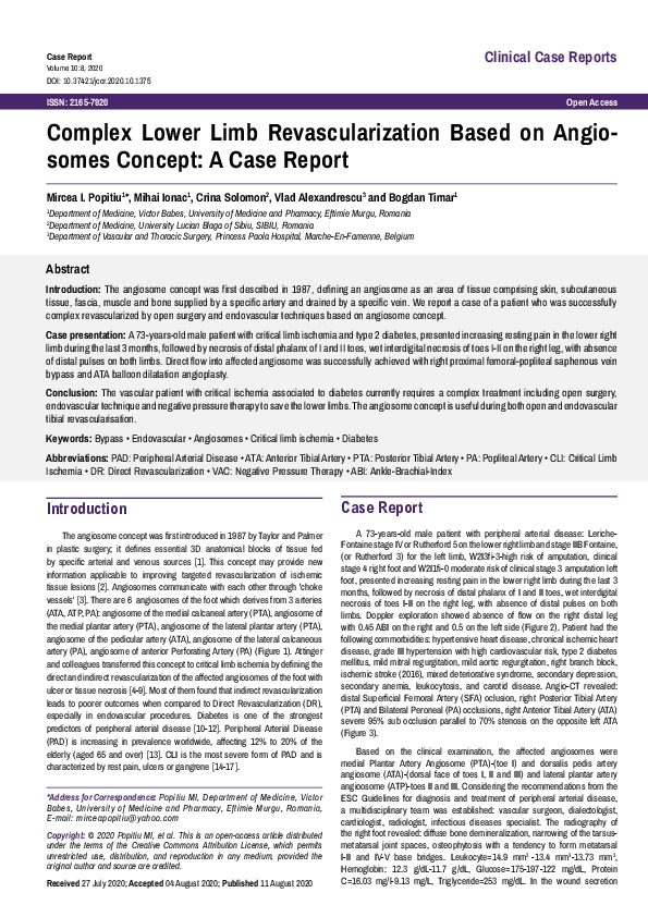 (PDF) Complex Lower Limb Revascularization Based on Angiosomes Concept ...